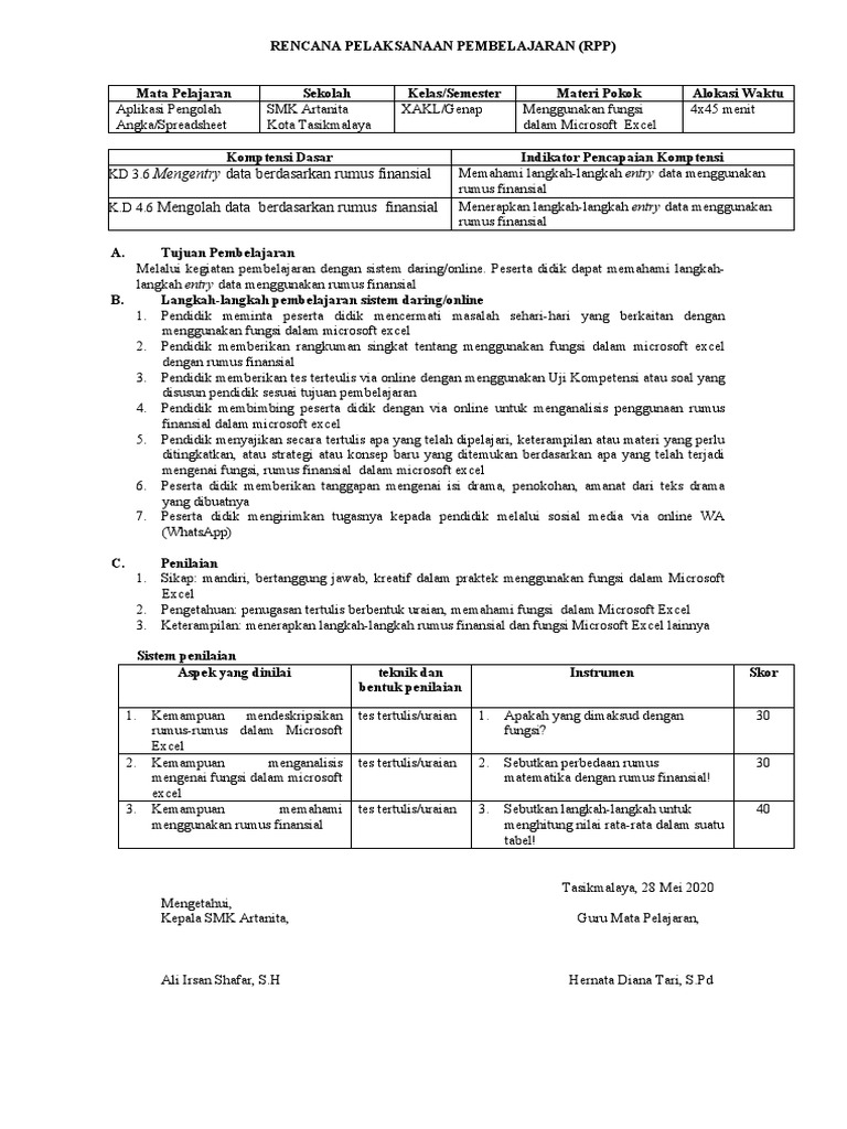 RPP Spreadsheet | PDF