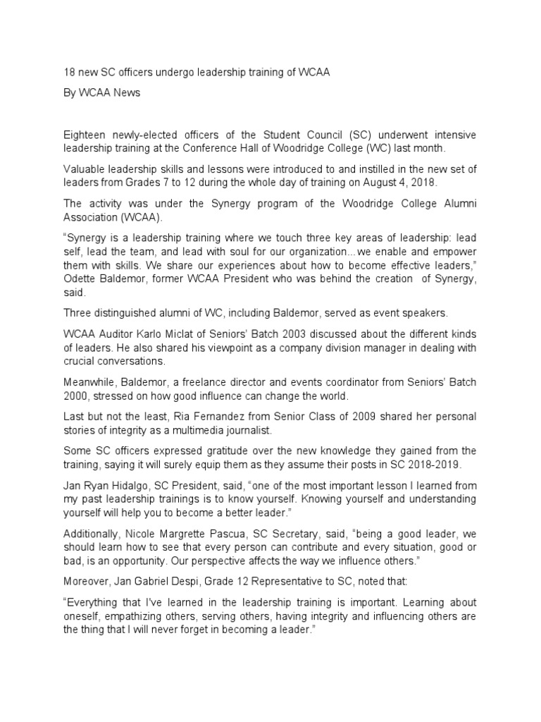 2 Sept 2018 - Leadership - Wcaa | PDF | Leadership | Psychological Concepts