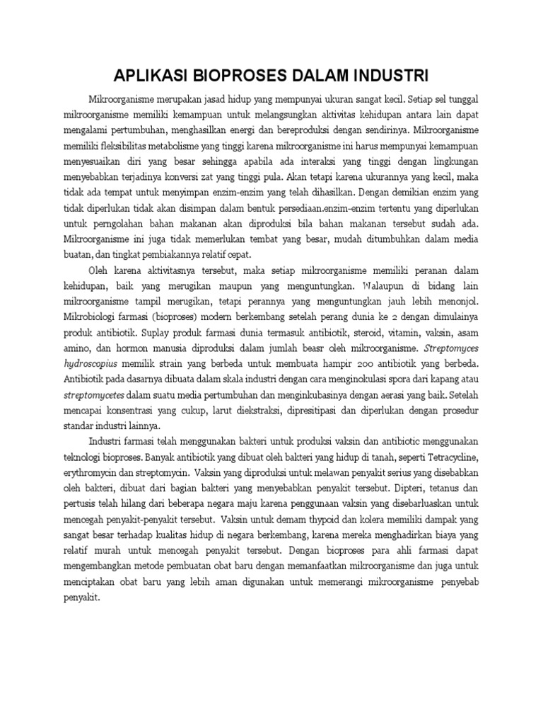 Aplikasi Bioproses Dalam Industri | PDF