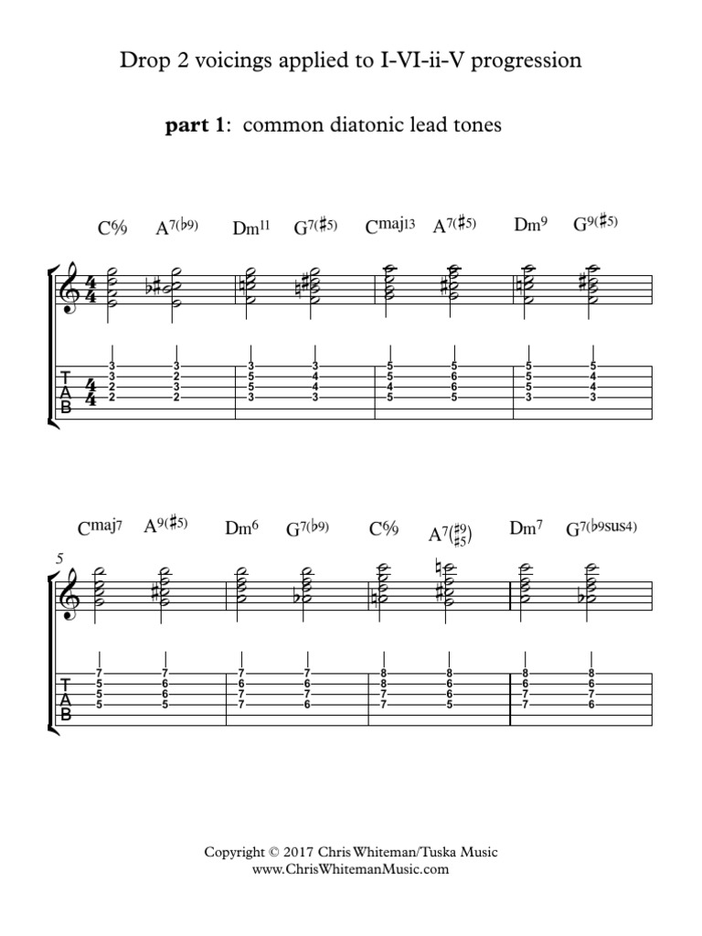 Drop 2 V Oicings Applied To I-VI-ii-V Prog Ression: Common Diatonic ...