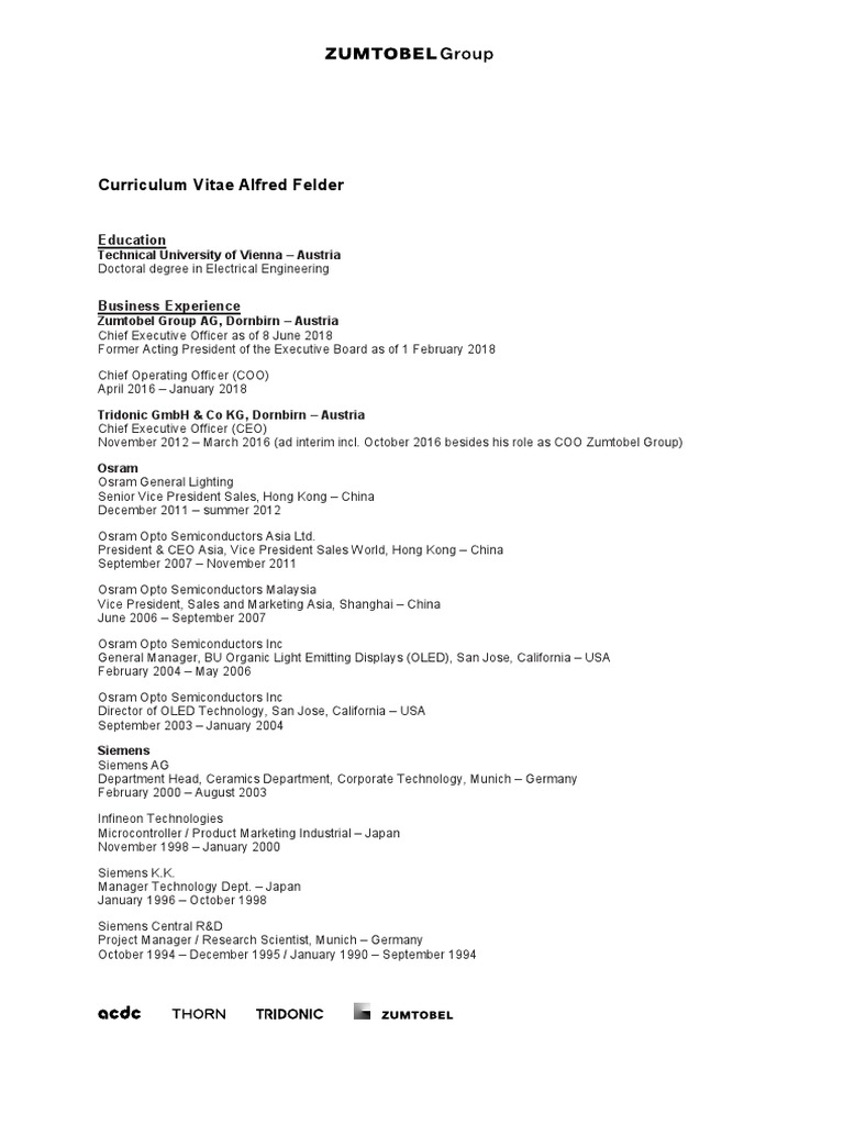 Curriculum Vitae Alfred Felder: Education | PDF