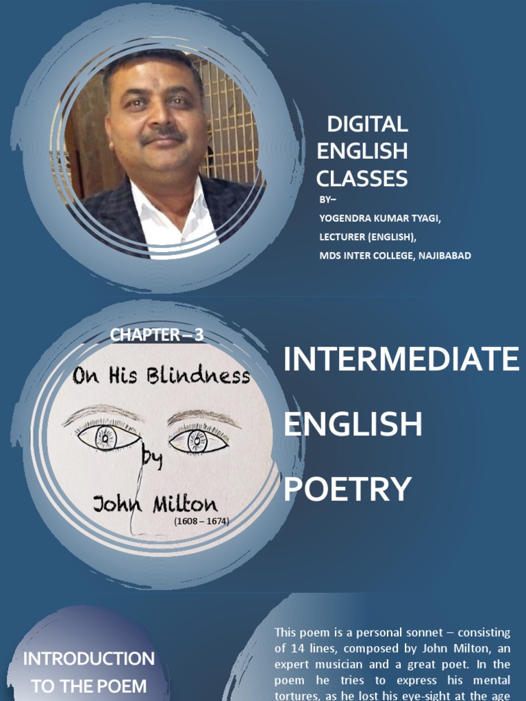 On His Blindness - Poem For Class Xii Students - Up Board | PDF | Poetry