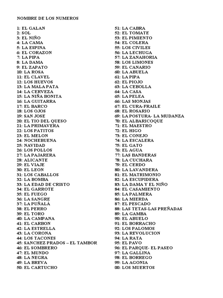 Nombre de Los Numeros | PDF