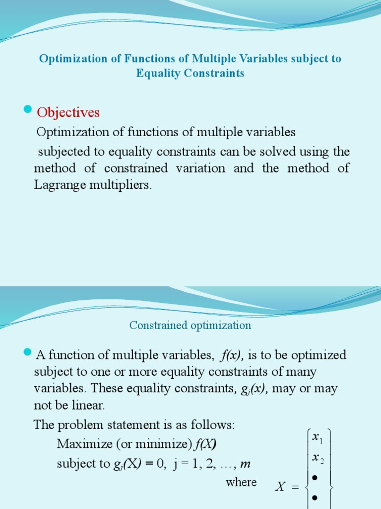 Lect 5 Equality Constraint Optimization Pdf Mathematical Optimization Bending