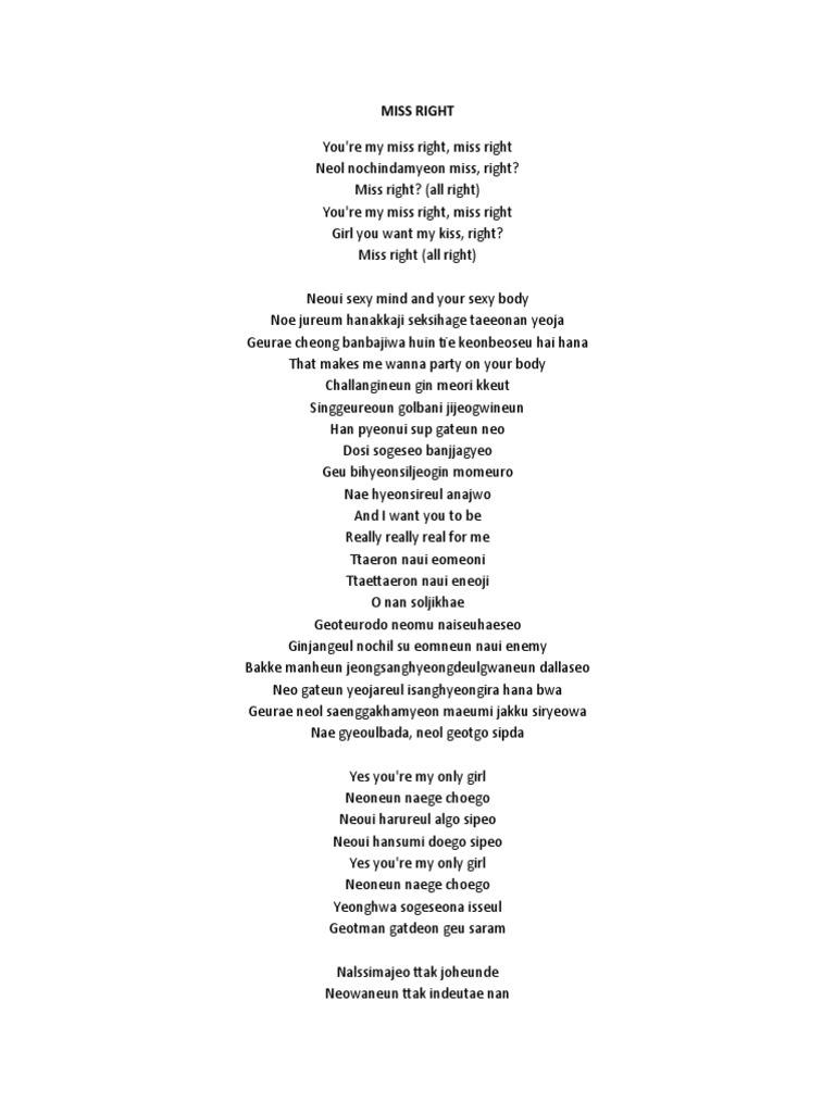 BTS "Miss Right" Lyrics Analysis | PDF