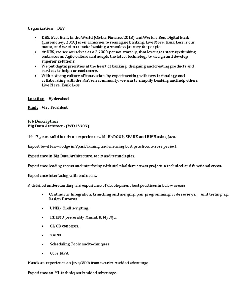 JD Big Data Architect | PDF