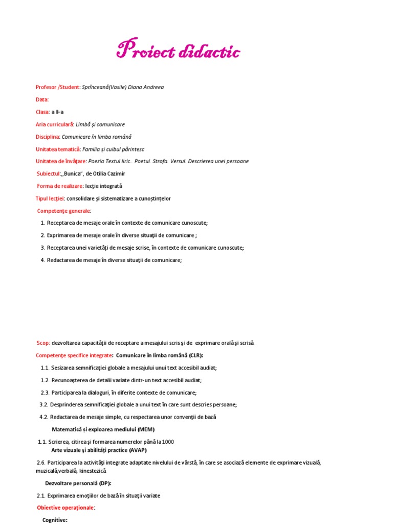 Proiect Didactic - PRACTICĂ INV - PRIMAR | PDF