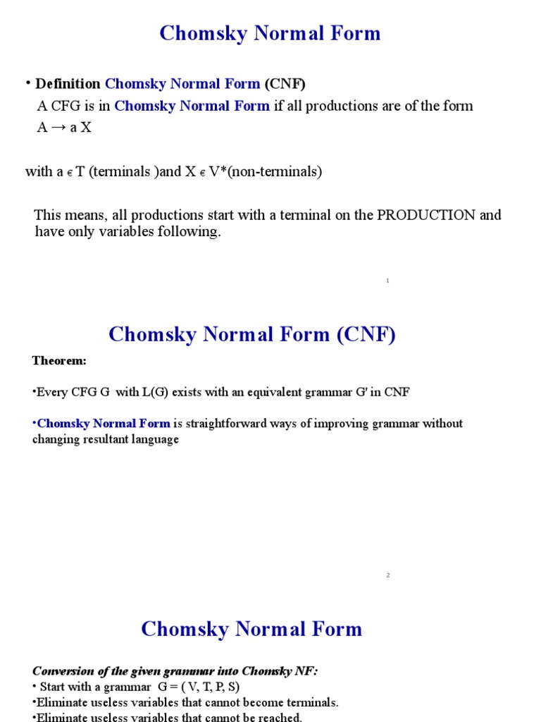 Chomsky Normal Form Chomsky Normal Form | PDF | Mathematical Logic ...