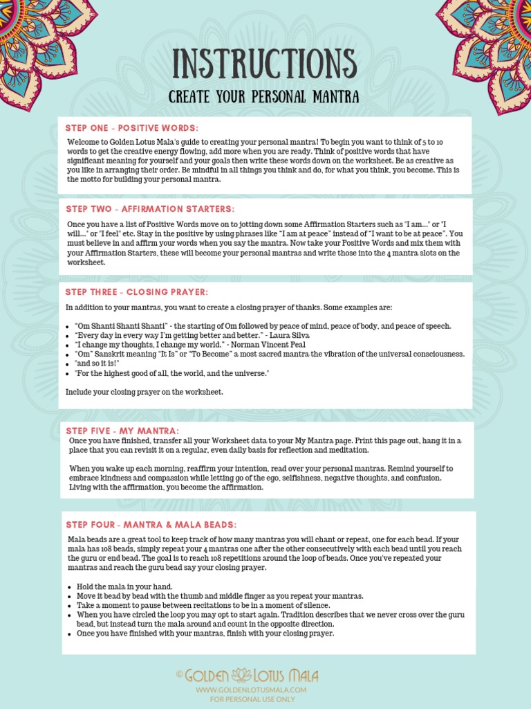 Instructions: Create your personal mantra | Mantra | Prayer