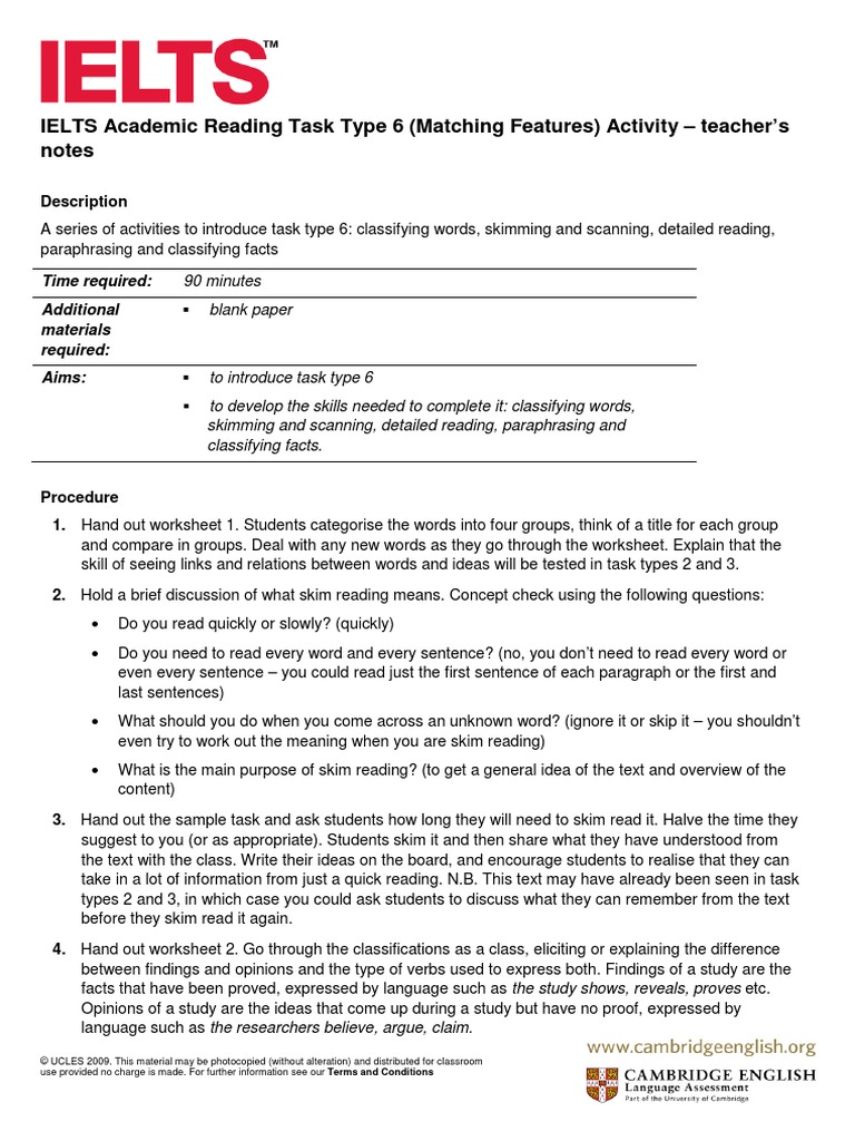 IELTS Academic Reading Task Type 6 (Matching Features) Activity ...