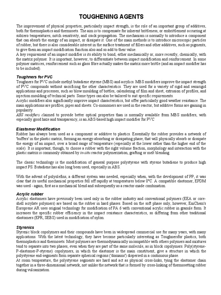 Toughening Agents: Toughners For PVC | PDF | Plastic | Polystyrene