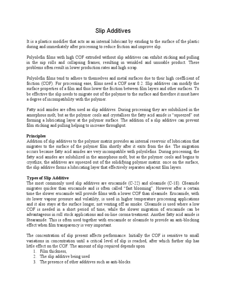 Slip Additives | PDF | Friction | Lubricant