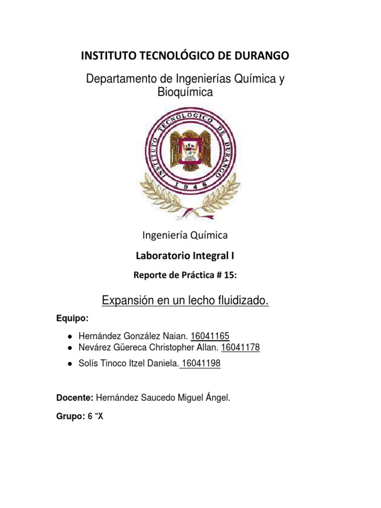 Práctica 15. Expansión en Un Lecho Fluidizado | PDF | Ciencias fisicas | Ingeniería Química