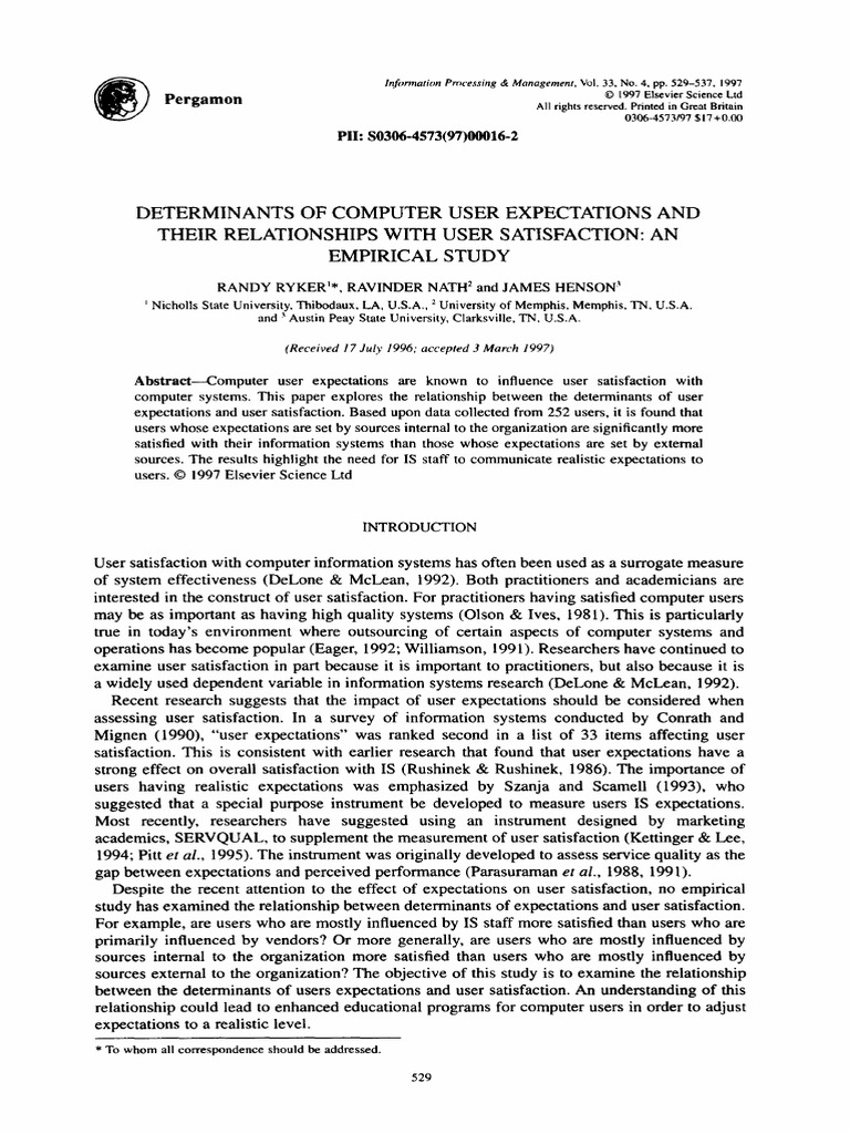 Determinants of Computer User Expectations and Their Relationships With ...