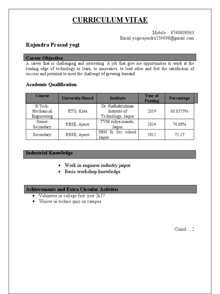 Curriculum Vitae: Rajendra Prasad Yogi | PDF | Learning | Behavior Modification