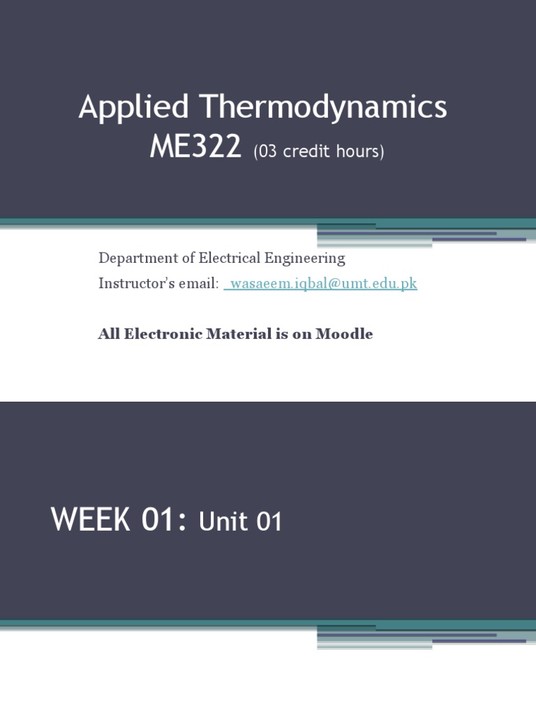 Applied Thermodynamics ME322: (03 Credit Hours) | PDF | Thermodynamic ...
