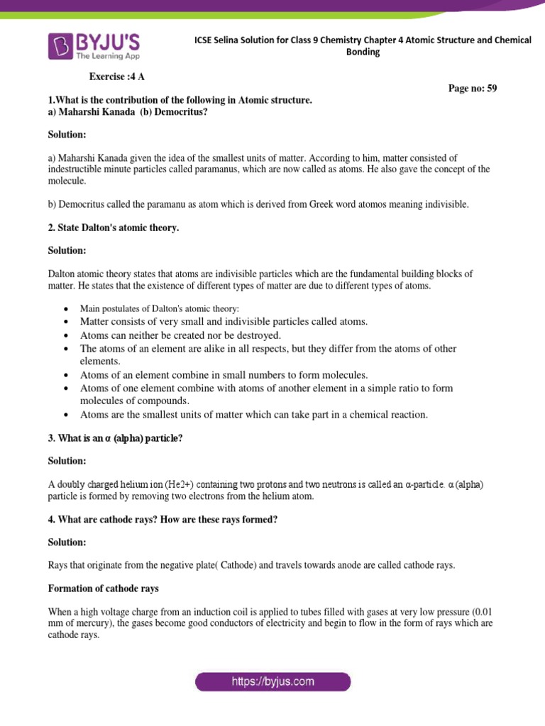 ICSE Selina Solution For Class 9 Chemistry Chapter 4 Exercise | PDF ...