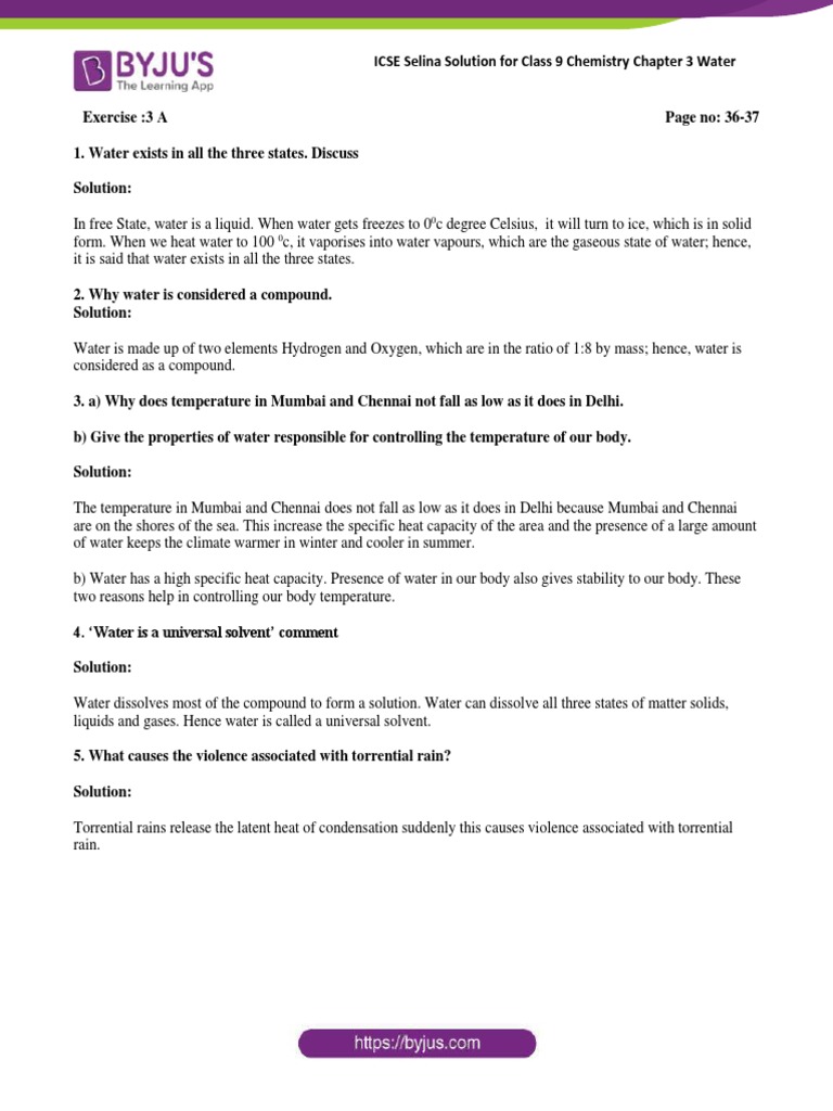 ICSE Selina Solution For Class 9 Chemistry Chapter 3 Exercise Questions ...