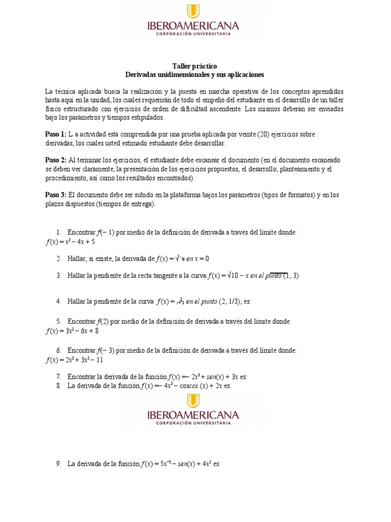 Taller-practico-Derivadas 28 | PDF | Derivado | Matemática Elemental