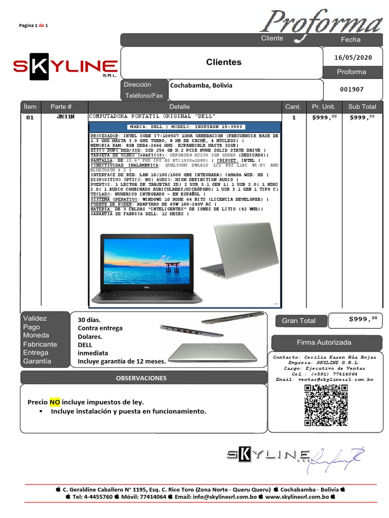 Proforma DELL Inspiron I7 10ma | PDF | Dell | USB