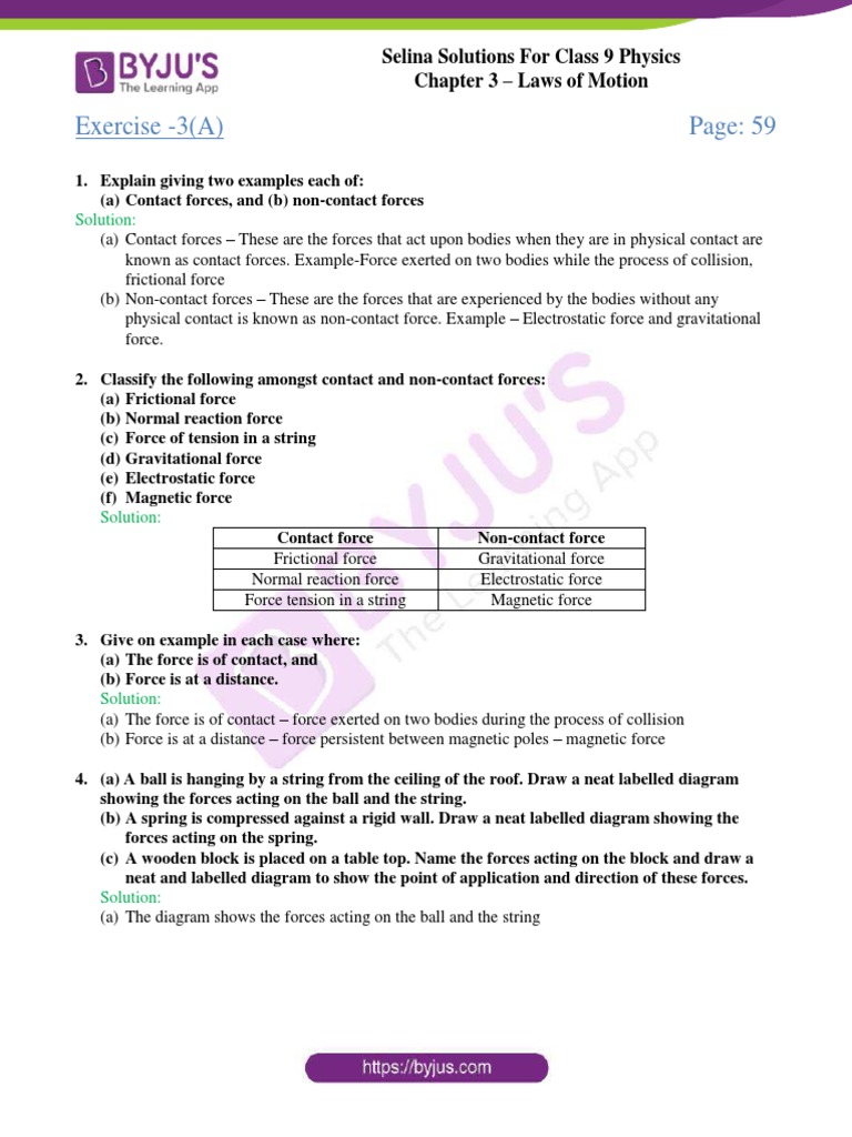 Selina Solutions For Class 9 Physics Chapter 3 Laws of Motion | PDF ...