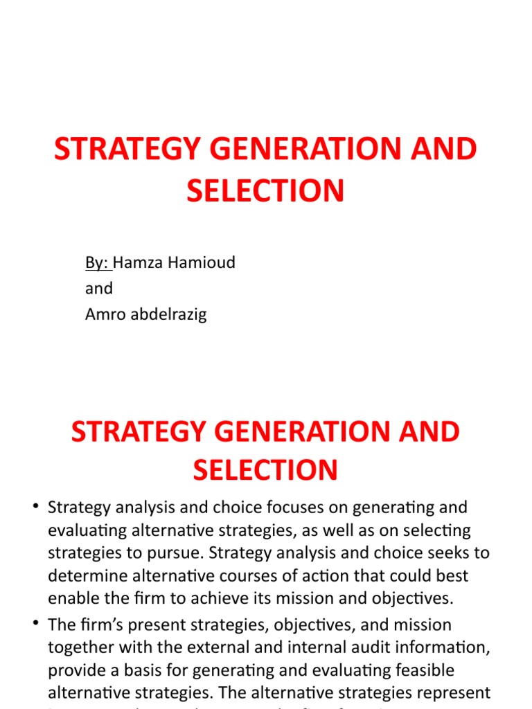 Strategy Generation and Selection | Download Free PDF | Matrix ...
