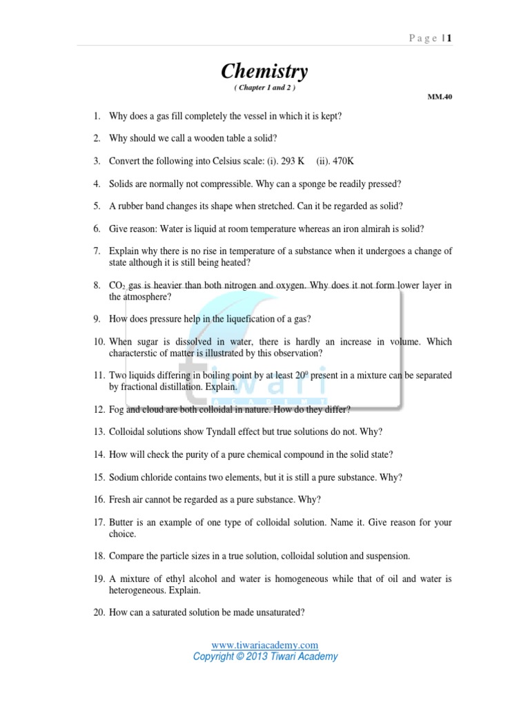 9 Science Chemistry Test 1 PDF | PDF
