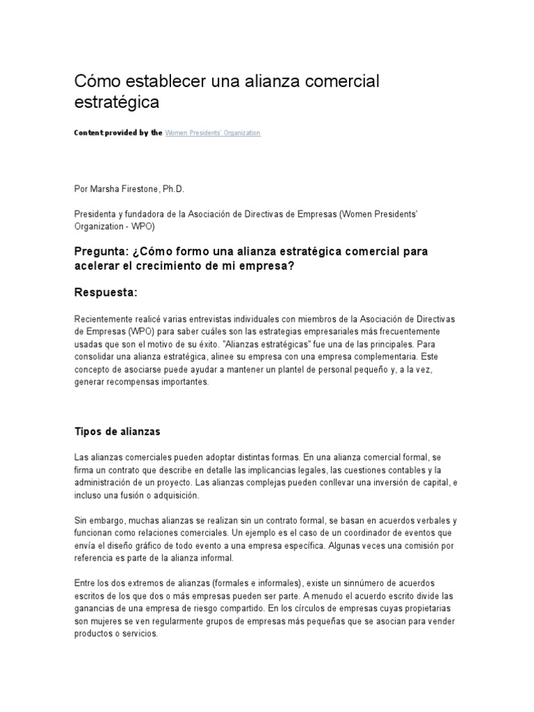 Cómo Establecer Una Alianza Comercial Estratégica | PDF | Proyecto ...