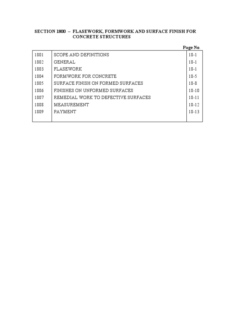 Section 1800 (Flasework, Formwork and Surface Finish For Concrete ...
