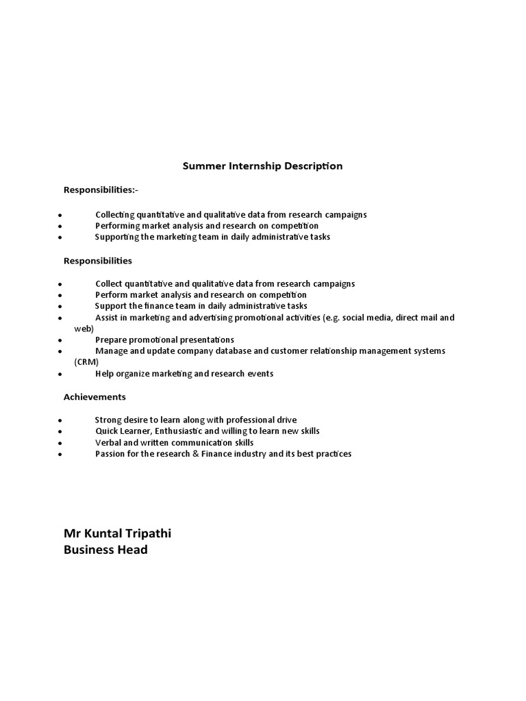 Marketing Intern Job Description | PDF