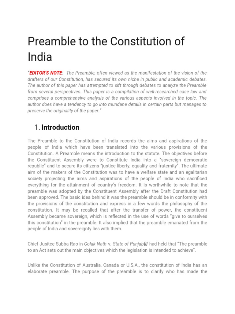 Analysis of the Indian Constitution Preamble | PDF | Republic ...