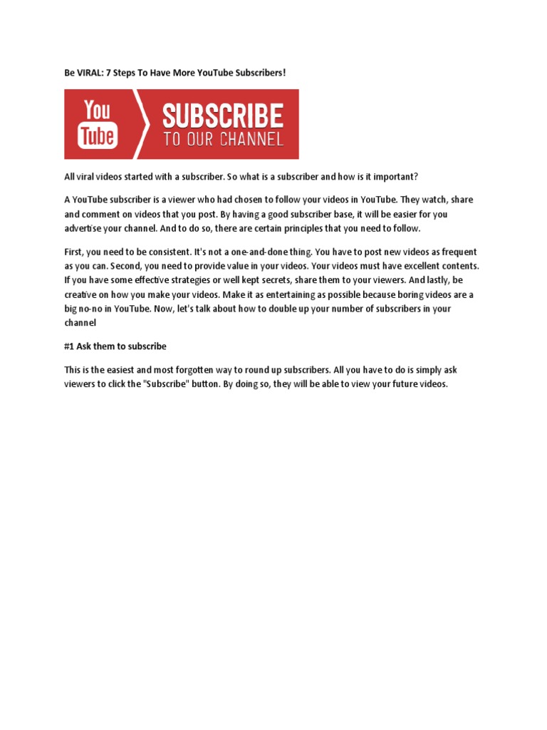 Be Viral 7 Steps To Have More Youtube Subscribers Pdf Viral Video