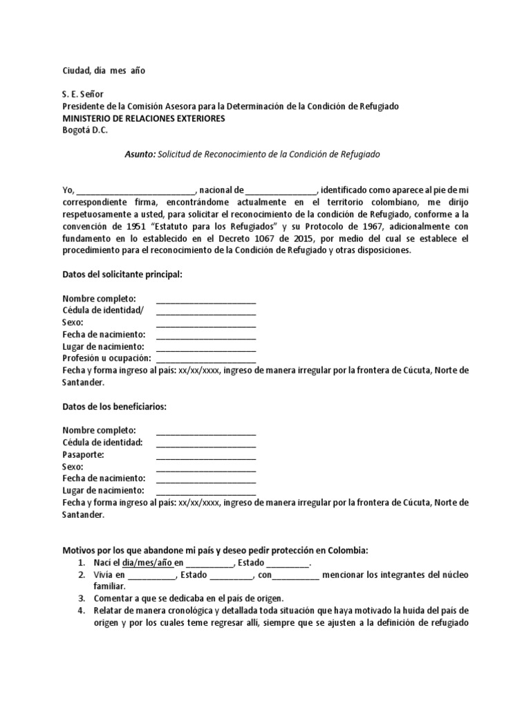 Modelo Solicitud de Asilo | PDF | Refugiado | Gobierno