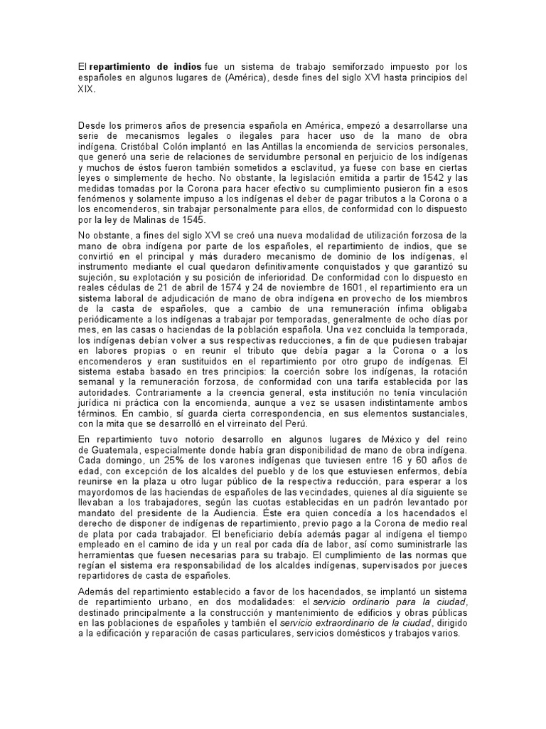 El Repartimiento y Las Encomiendas | PDF | Colonización española de las ...