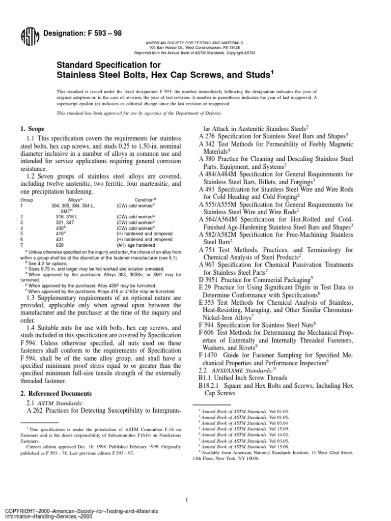 Astm F593 PDF | PDF | Screw | Stainless Steel
