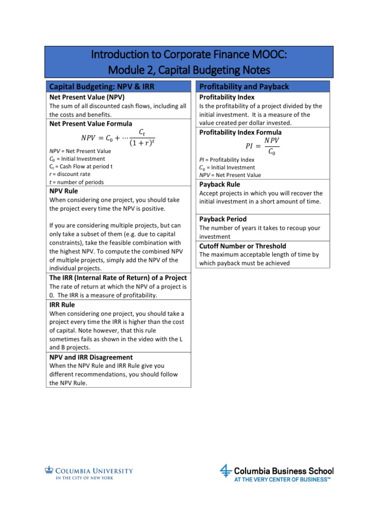 Microsoft Word - Module 2 Cheat Sheet v3 | PDF | Net Present Value ...