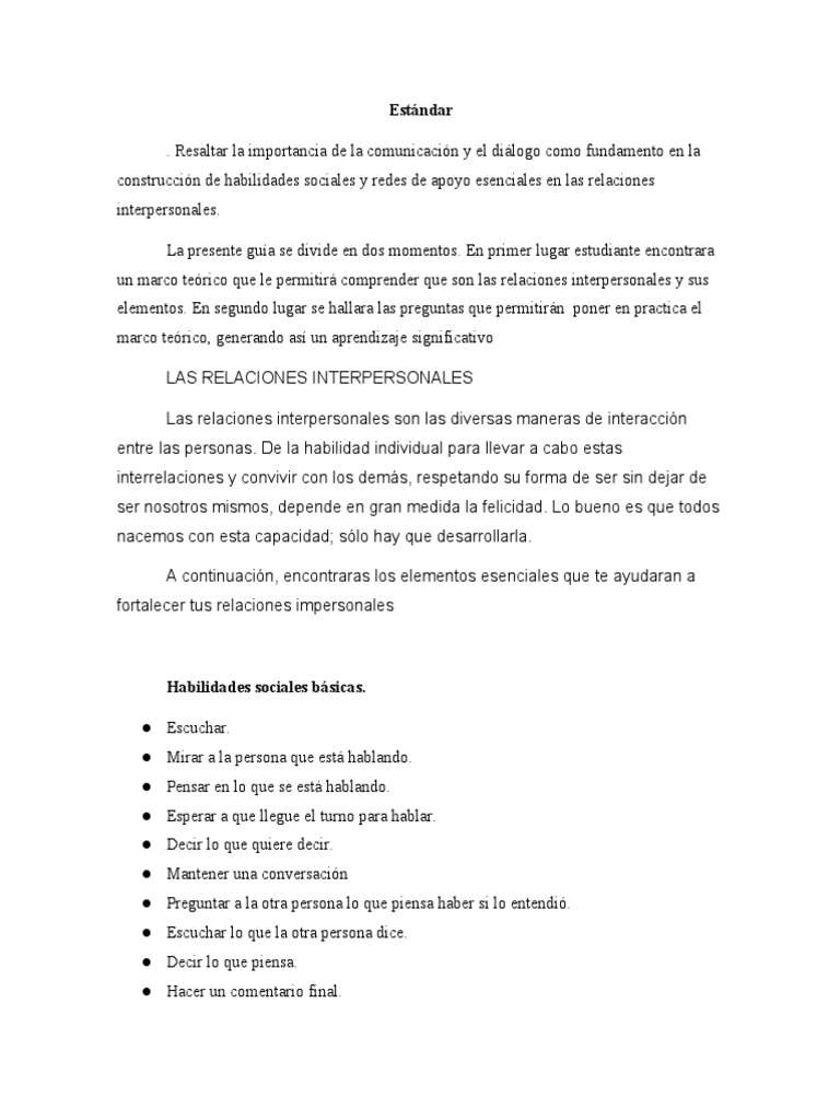 Guia 3 Relaciones Interpersonales Ciclo 4B | PDF | Temor | Sicología