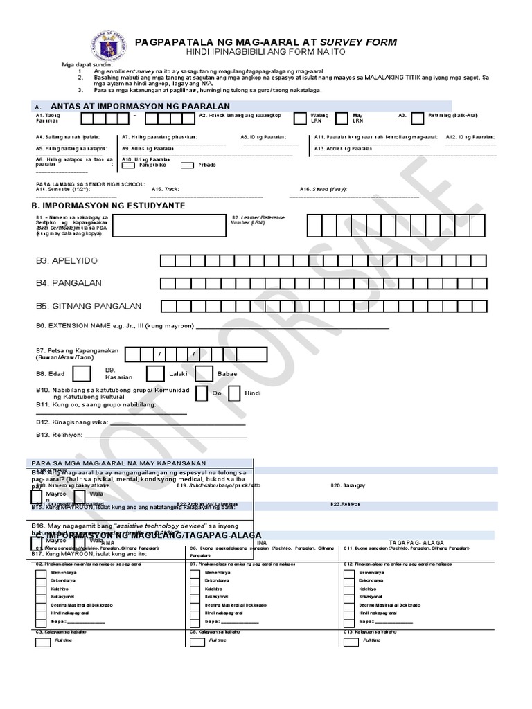 Learner Enrollment and Survey Form Filipino | PDF