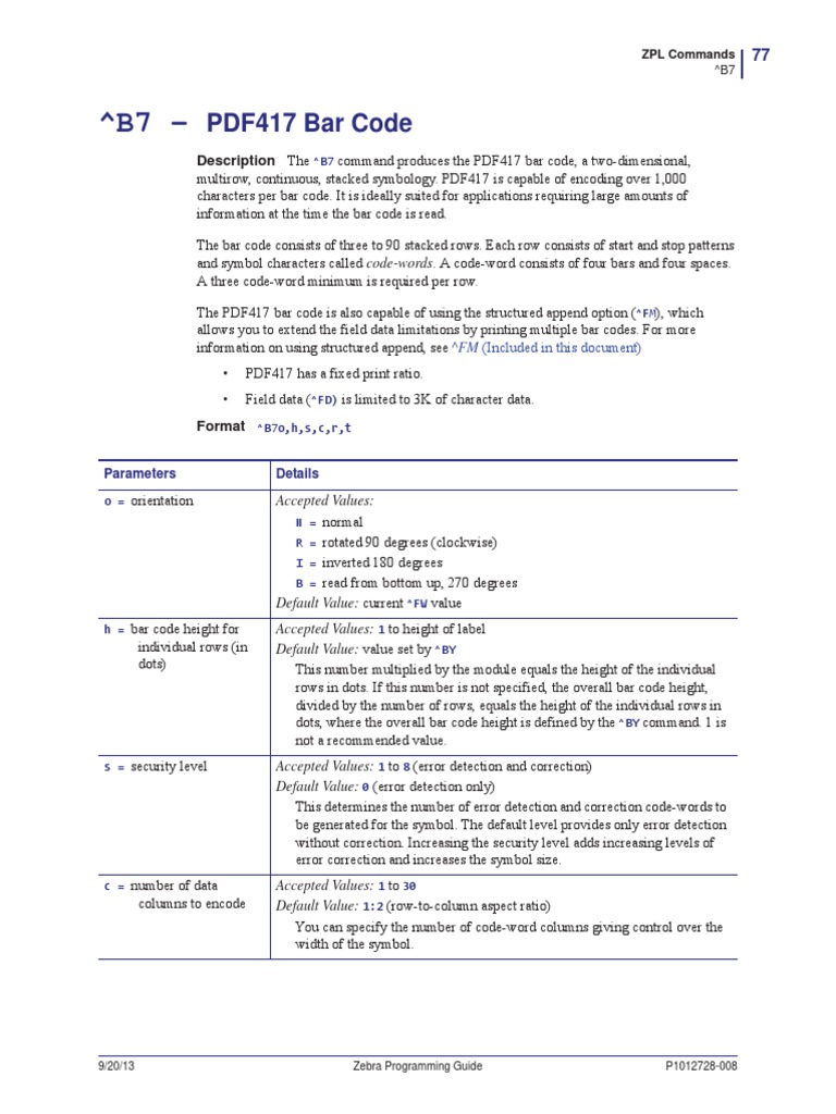 Pdf417 Bar Code Description Pdf Data Encodings