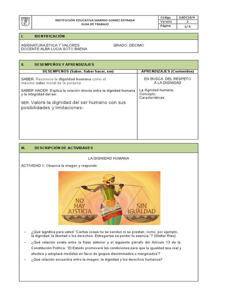 Guia Etica Decimo Periodo 2 | PDF | Dignidad | Derechos humanos