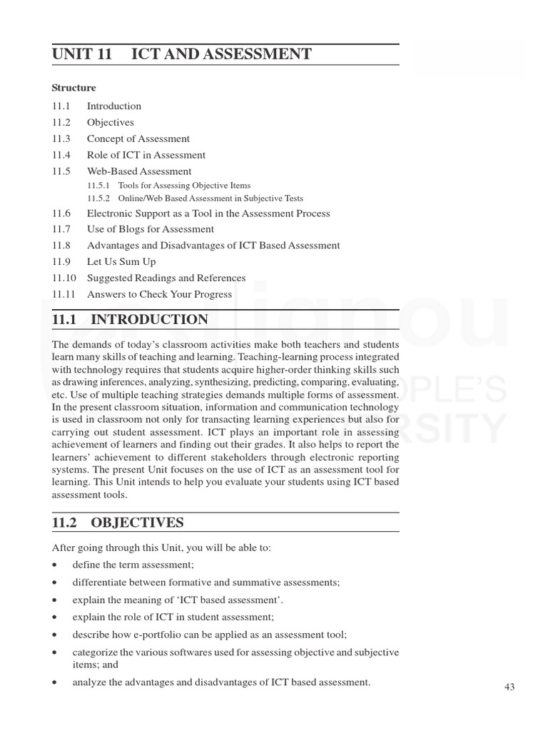 Unit 11 Ict and Assessment: Structure | PDF | Educational Assessment ...