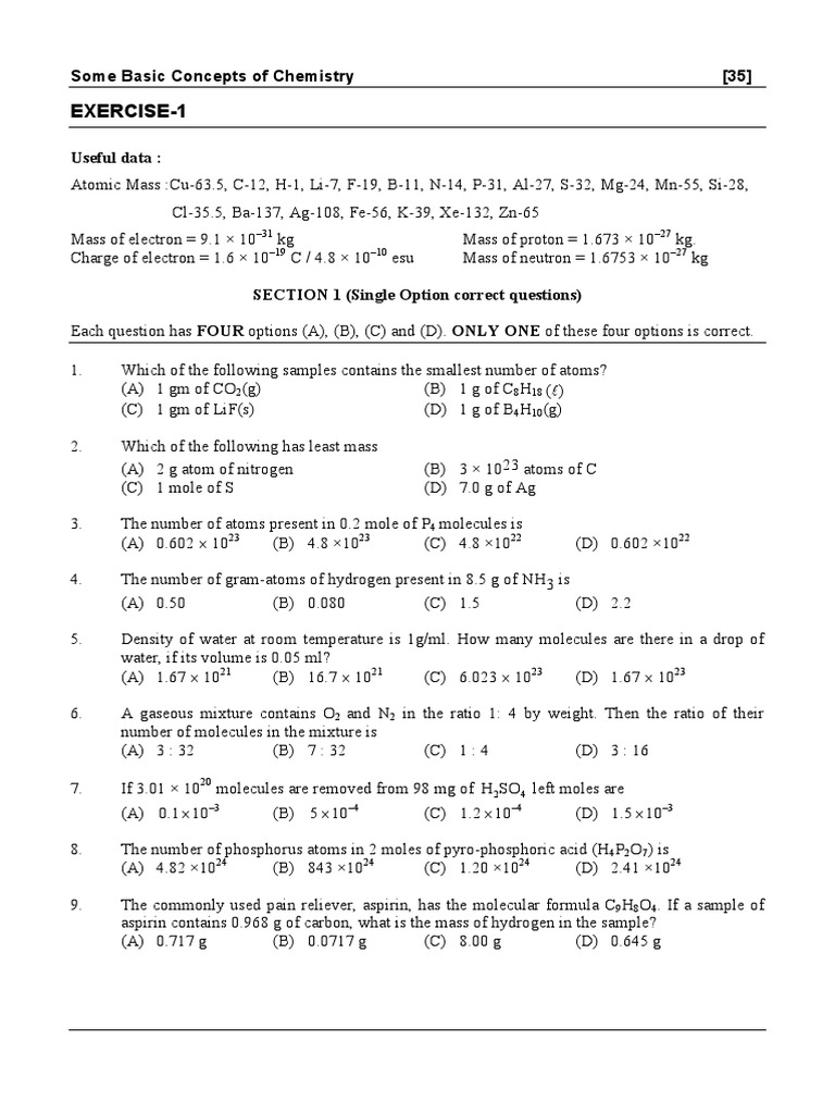 Final 01 A Some Basic Concept of Chemistry PDF | PDF | Mole (Unit ...