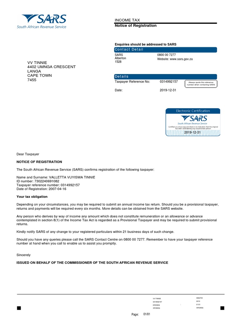 Notice of Registration | PDF | Taxpayer | Taxes