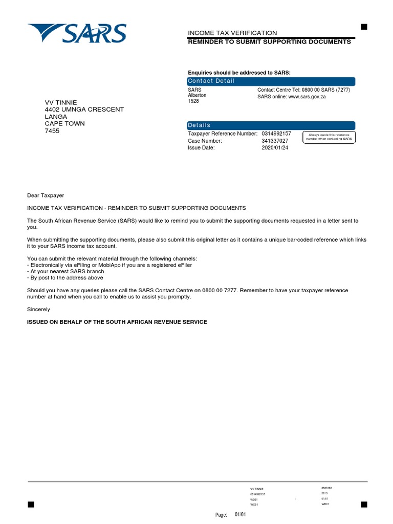 Income Tax Verification: Reminder To Submit Supporting Documents | PDF ...