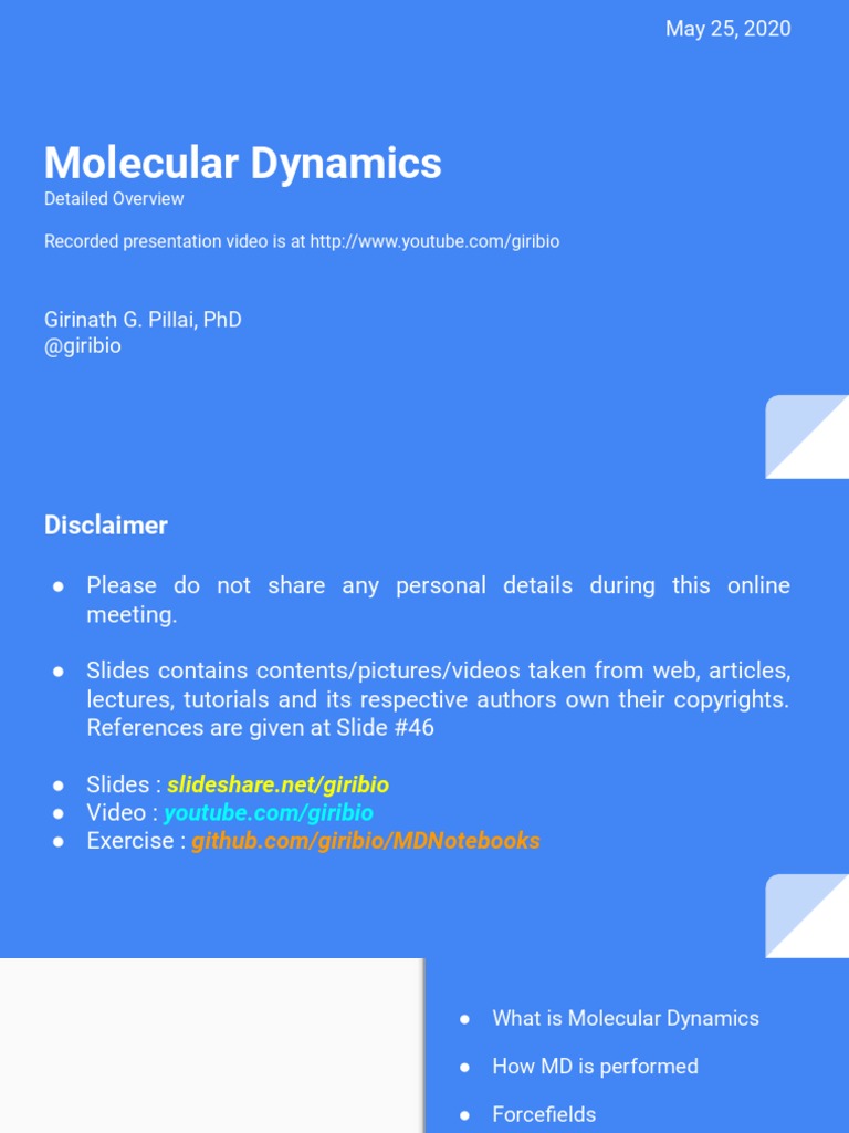 Introduction To Molecular Dynamics | PDF | Force Field (Chemistry ...