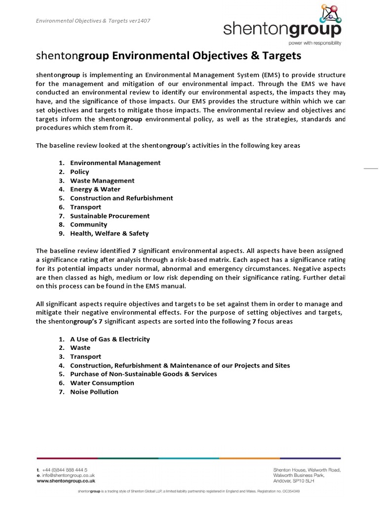 Reducing Environmental Impact through Strategic Objectives and Target ...