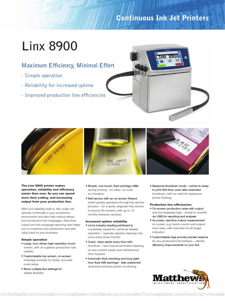 Linx 8900: Continuous Ink Jet Printers | PDF | Printer (Computing ...