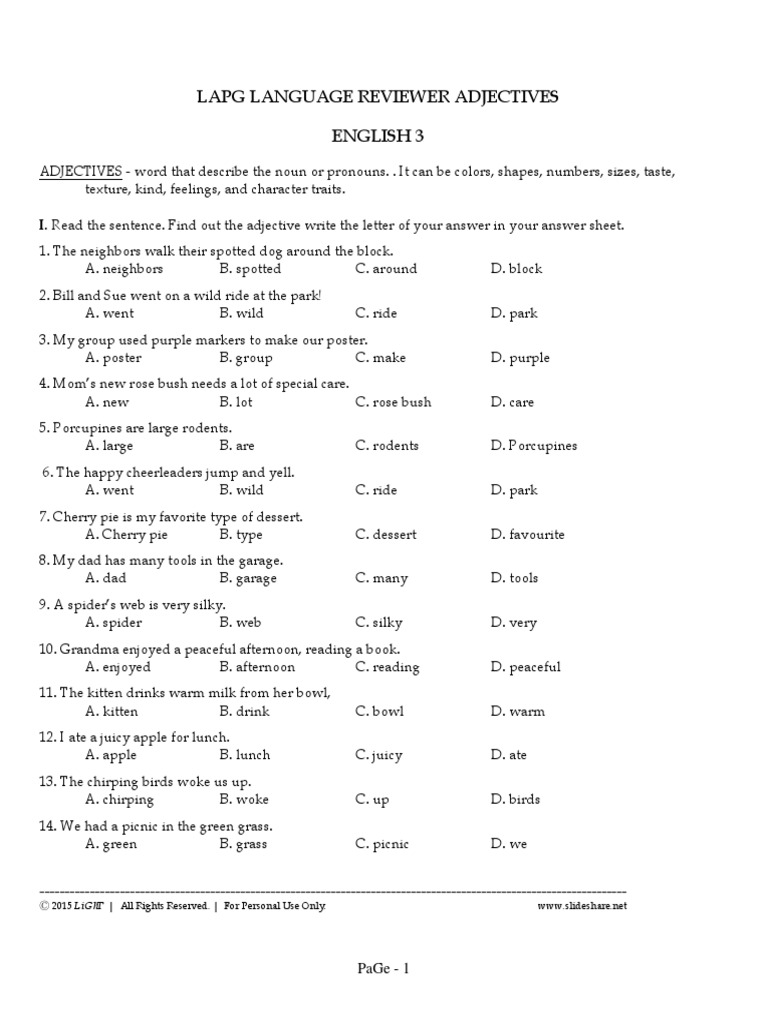 Grade 3 LAPG Reviewer For English Language | PDF | Adjective