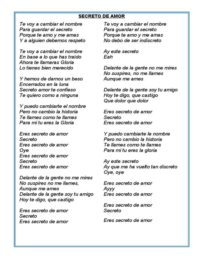 CANCIONES .. SECRETO DE AMOR.... No Son Palabritas | PDF | Amor