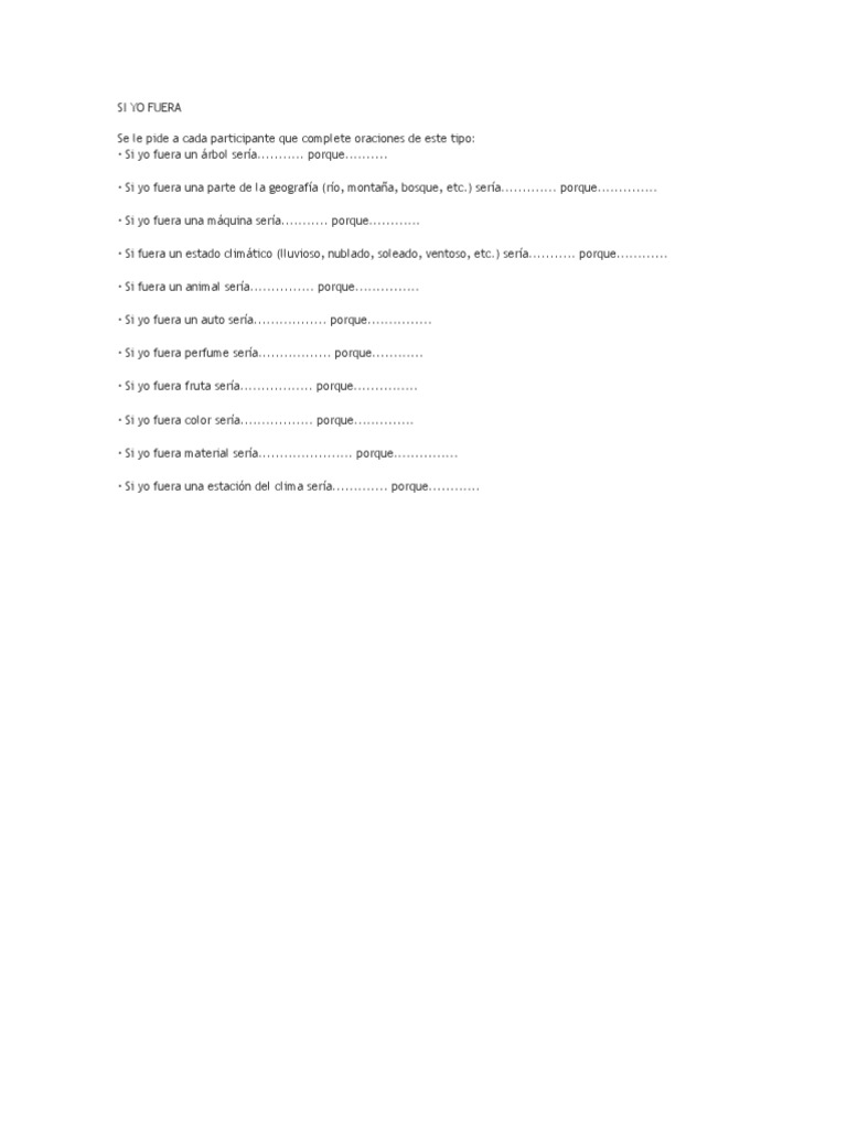 Ejercicios de "Si yo fuera" | PDF